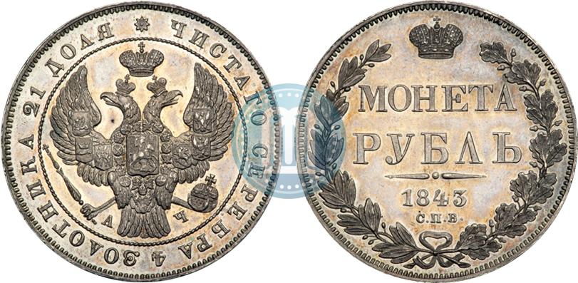 Russian 1 rouble 1843 year СПБ-АЧ | Coin auctions sale prices | Silver ...