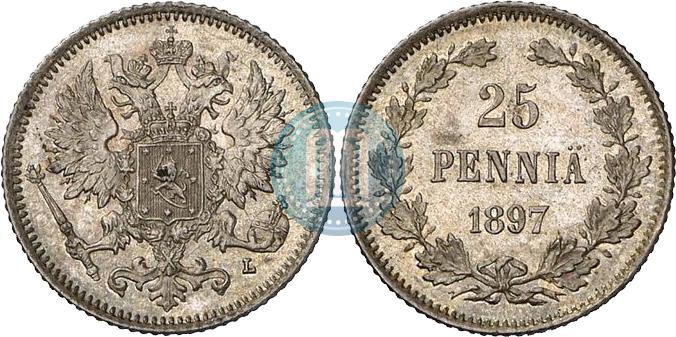 25 пенни 1897 года L - цена серебряной монеты Николая 2, стоимость на ...