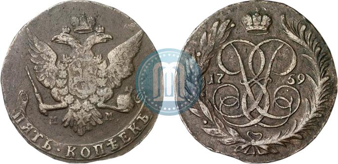 5 копеек 1759 года ММ - цена медной монеты Елизаветы Петровны ...