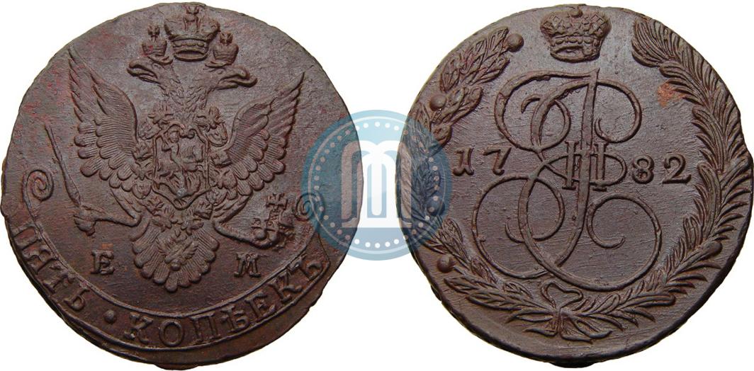 5 копеек 1782 года ЕМ - цена медной монеты Екатерины 2, стоимость на ...