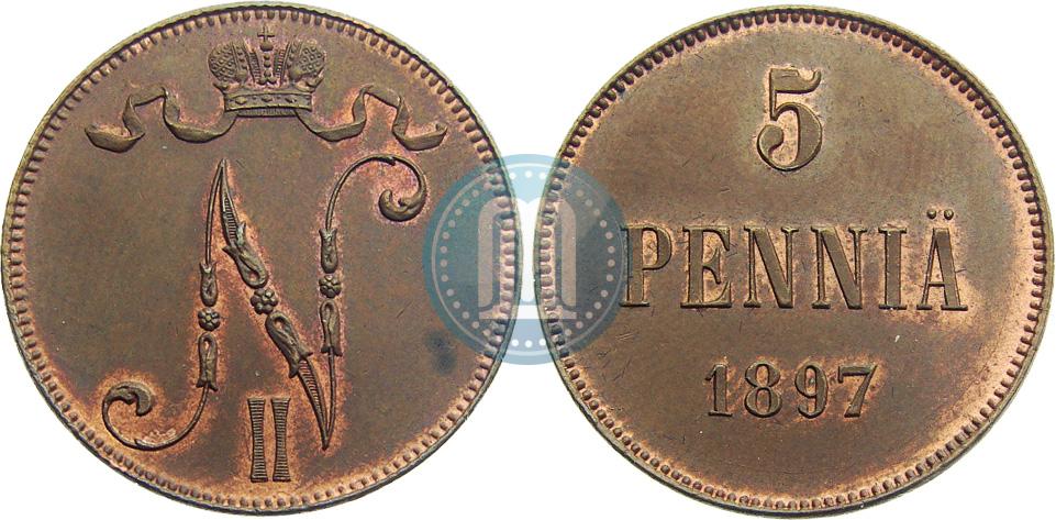 Russian5 pennia 1897 year | Coin auctions sale prices | медной ID ...